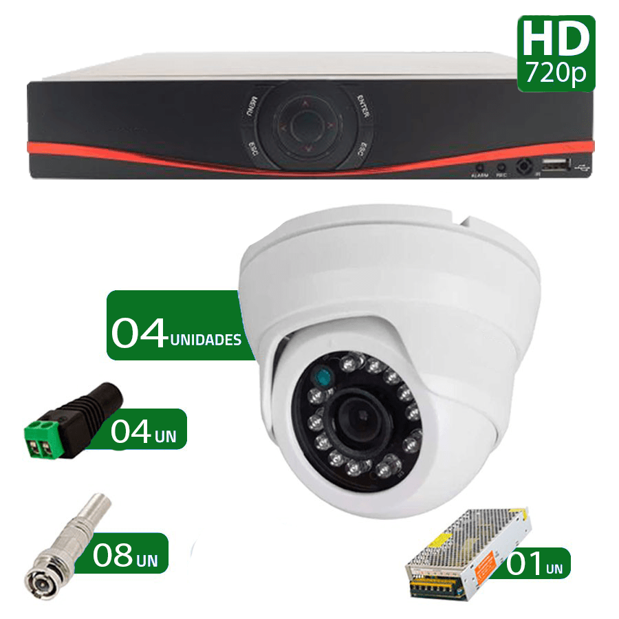 Kit CFTV 04 Câmeras dome infra hd 720p - Viver Com Segurança